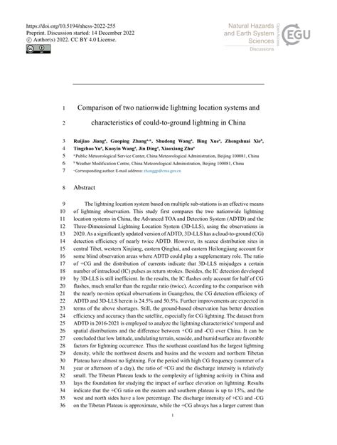 Pdf Comparison Of Two Nationwide Lightning Location Systems And Characteristics Of Could To