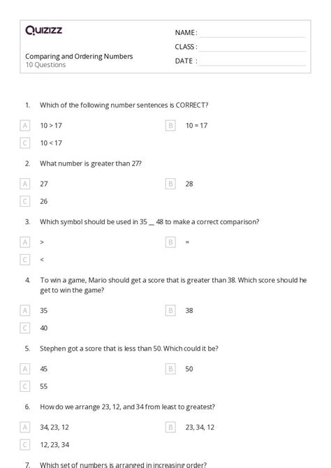Year 1 Comparing And Ordering Numbers Worksheet Fun Activities For Early Math Learning