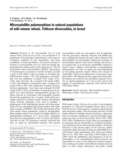 Pdf Microsatellite Dna Polymorphism Divergence In Triticum