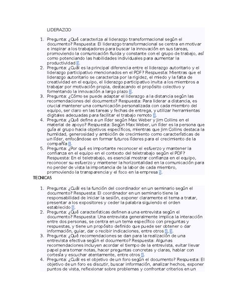 Preguntas Sobre liderazgo LIDERAZGO Pregunta Qué caracteriza al liderazgo