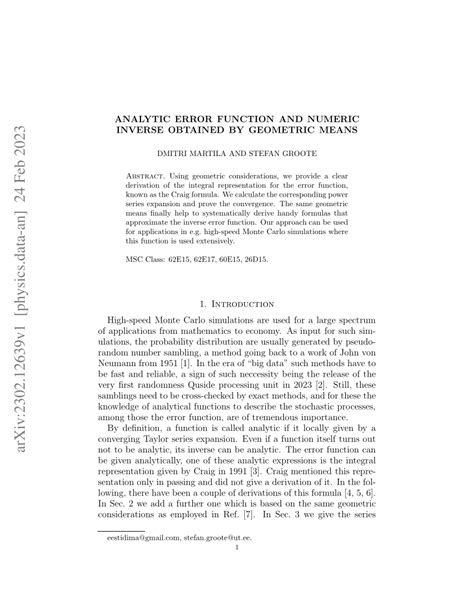 Pdf Analytic Error Function And Numeric Inverse Obtained By Geometric