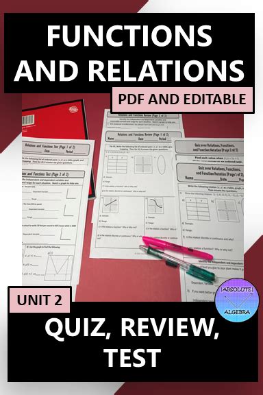 Functions And Relations 2 Quizzes Review Test Editable For U2 High School Math Activities