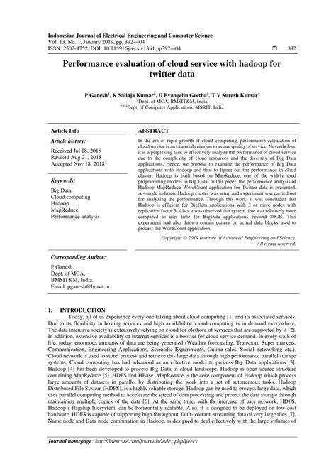 Pdf Performance Evaluation Of Cloud Service With Hadoop For Twitter Data