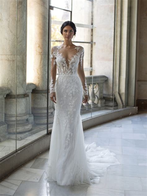 Sheath Wedding Dress With Long Sleeves Tattoo Effect Back And Beading