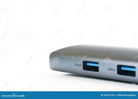 Modern Usb 3 0 Type A Connectors On The Body Of A Portable Gadget A Hub White Background
