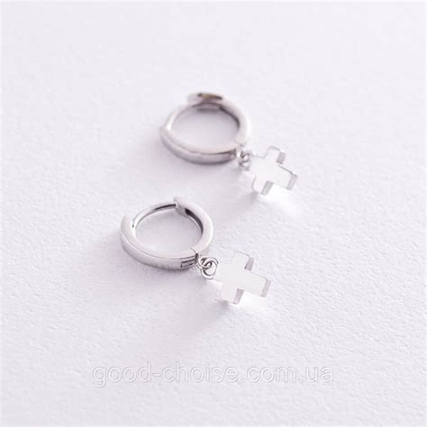 Сережки "Крестики" Из Белого Золота 585" / Женские Золотые Серьги ...