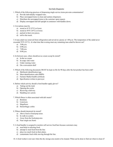 ServSafe Diagnostic Test Food Safety Knowledge Assessment