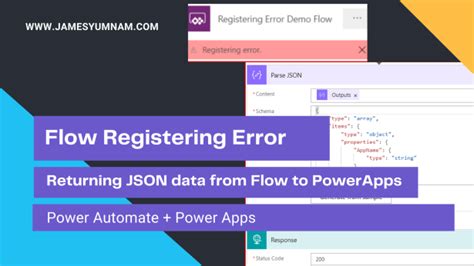resolving “registering error” issue while adding power automate flows returning json data to