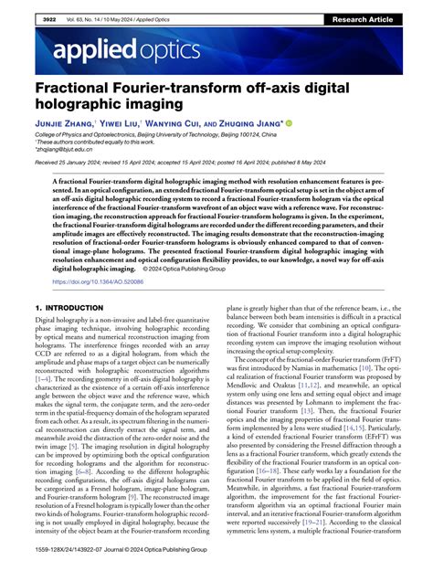 Fractional Fourier Transform Off Axis Digital Holographic Imaging Request Pdf