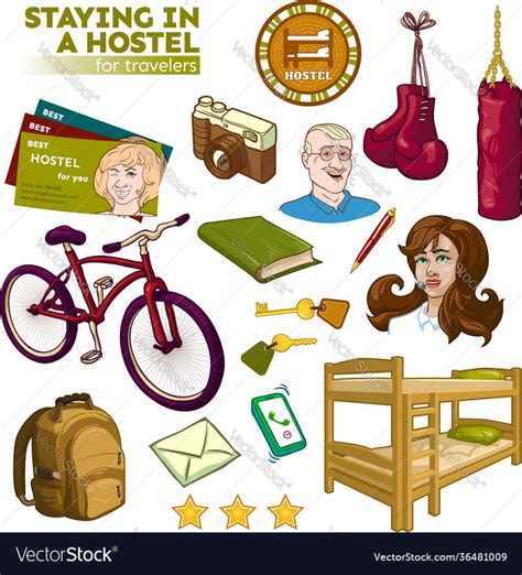 Hostel Elements Set Royalty Free Vector Image Vectorstock