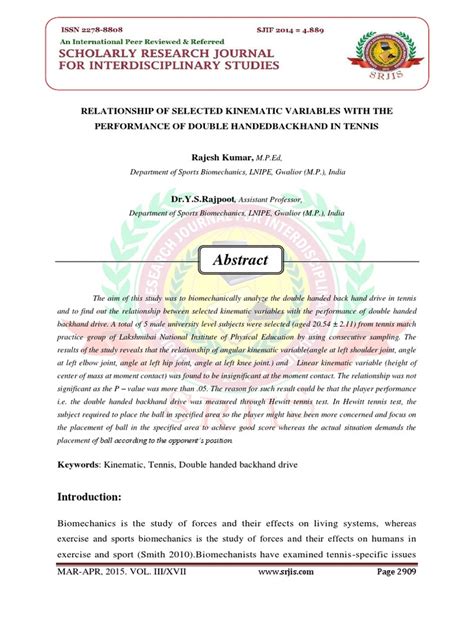 Relationship Of Selected Kinematic Variables With The Performance Of