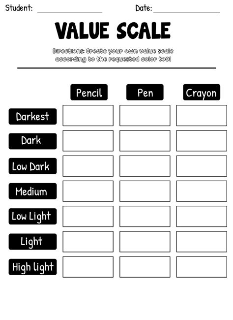 Value Scale Worksheet Free PDF Printables Printablee
