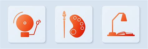 팔레트 울리는 알람 벨 작업장 테이블 램프 오픈 북으로 페인트 브러시를 설정합니다 흰색 정사각형 버튼 벡터 가구에 대한 스톡 벡터 아트 및 기타 이미지 Istock