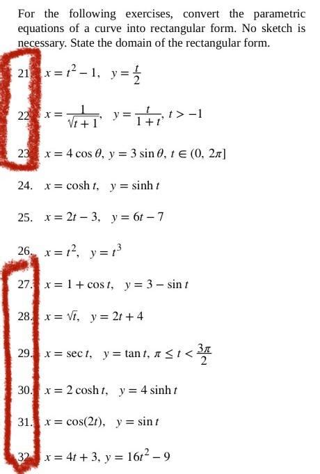 Solved For The Following Exercises Convert The Parametric Chegg