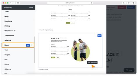 menu block sitebuilder