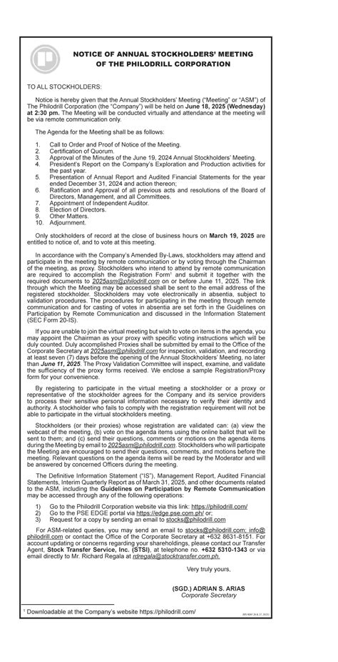 The Philodrill Corporation Notice Of Annual Stockholders Meeting Manila Standard