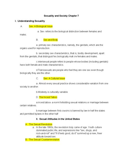 Chapter 7 Outline Sexuality And Society Chapter 7 I Understanding Sexuality A Sex A