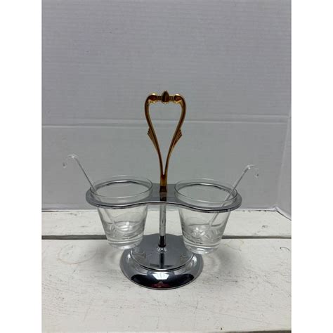 Vintage Kromex Glass Condiment Server With Chrome Stand And Gold Handle Etsy