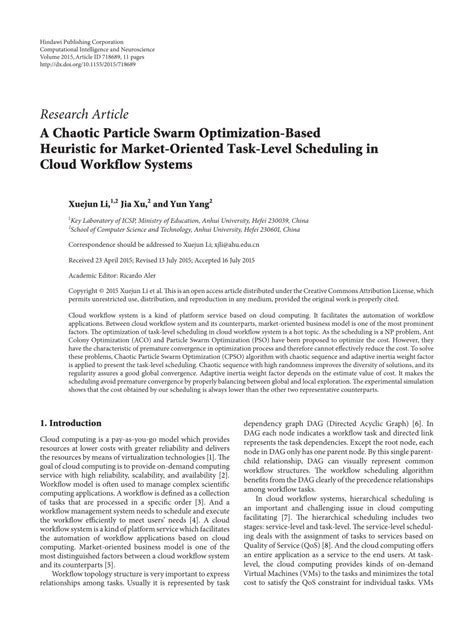 Pdf A Chaotic Particle Swarm Optimization Based Heuristic For Market Oriented Task Level