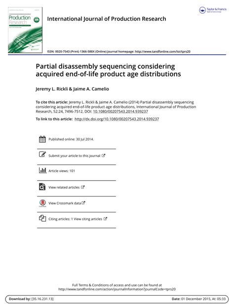 Pdf Partial Disassembly Sequencing Considering Acquired End Of Life Product Age Distributions