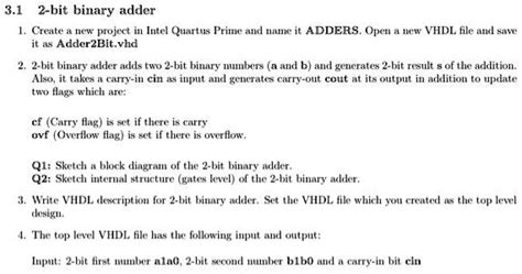 solved 3 1 2 bit binary adder 1 create a new project in intel quartus