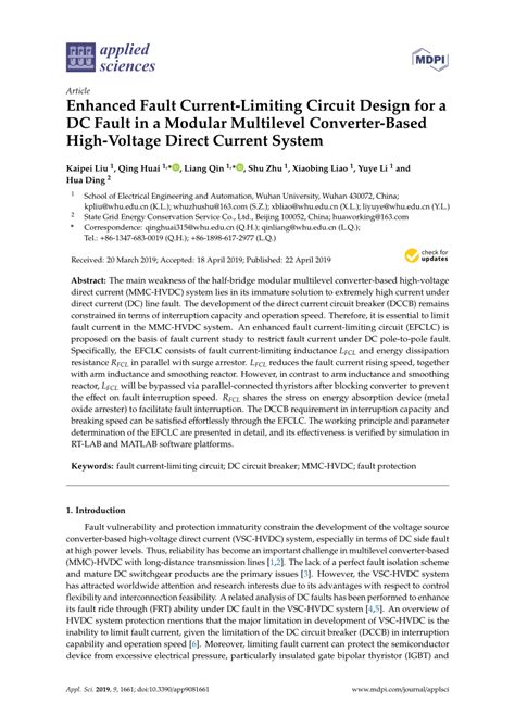 PDF Enhanced Fault Current Limiting Circuit Design For A DC Fault In A Modular Multilevel