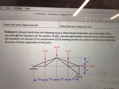 Solved Problem 4 20 Pts Verify That The Following Truss