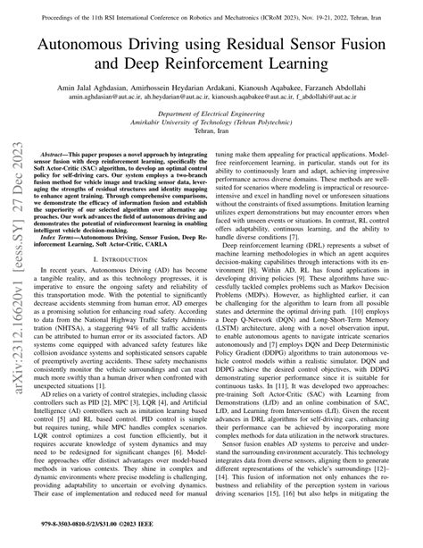 Pdf Autonomous Driving Using Residual Sensor Fusion And Deep Reinforcement Learning