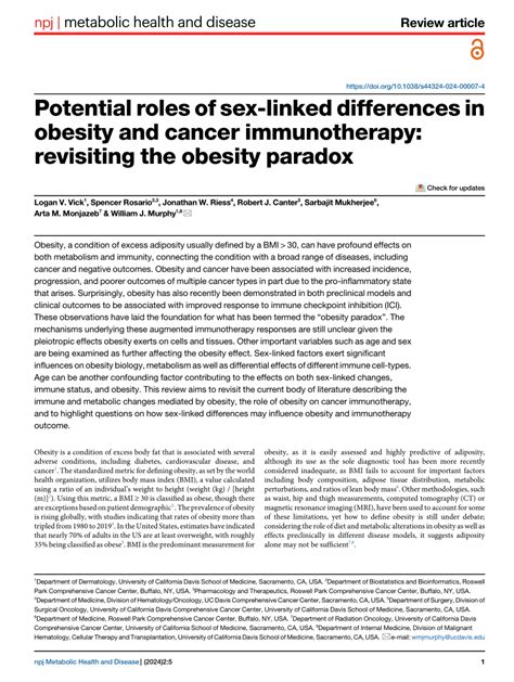 Pdf Potential Roles Of Sex Linked Differences In Obesity And Cancer Immunotherapy Revisiting Pdf Potential Roles Of Sex Linked Differences In Obesity And Cancer Immunotherapy Revisiting