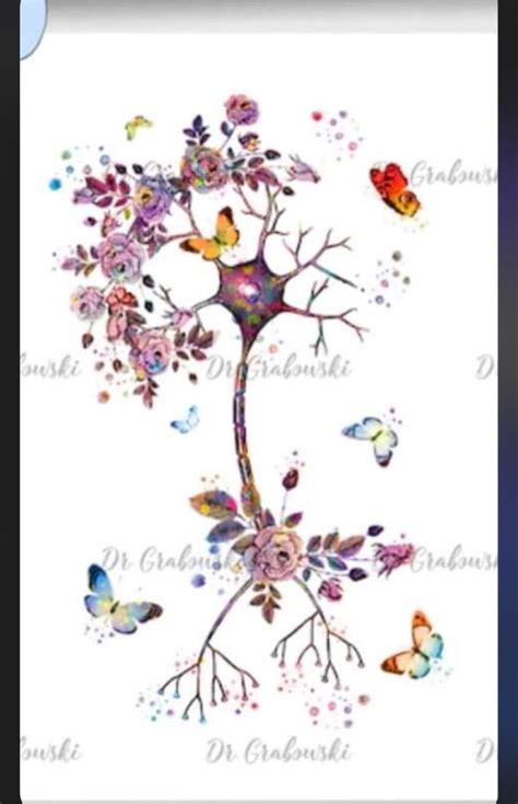 Neuron Tattoo With Artistic Tree Butterflies And Flowers