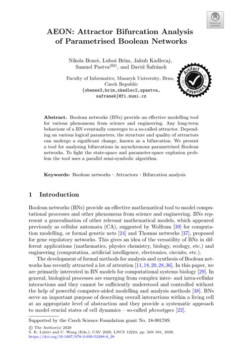 Pdf Aeon Attractor Bifurcation Analysis Of Parametrised Boolean Networks