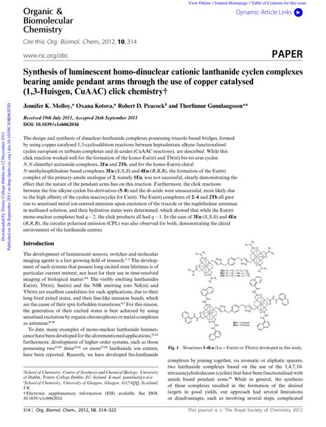 Pdf Synthesis Of Luminescent Homo Dinuclear Cationic Lanthanide