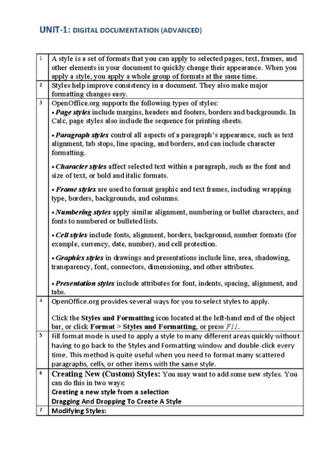 Digital Documentation UNIT DIGITAL DOCUMENTATION ADVANCED A Style Is A Set Of Formats
