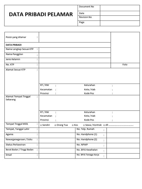 Form Data Pribadi Pelamar 2023 Pdf
