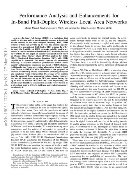 Performance Analysis And Enhancements For In Band Full Duplex Wireless Local Area Networks Deepai