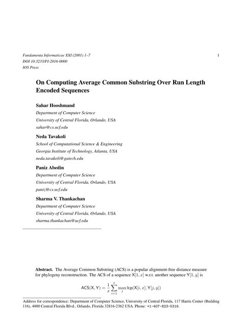 Pdf On Computing Average Common Substring Over Run Length Encoded Sequences