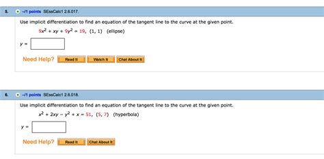 Solved 5 Sesscalc1 2 6 017 Use Implicit Differentiation To
