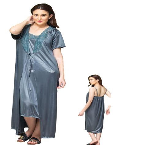 Honeymoon Nighty Silk Nighty Set For Women Bridal Nighty Set Long Slee