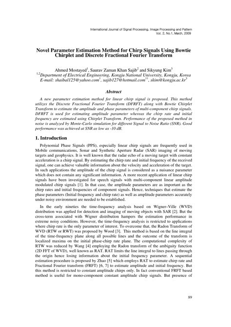 Pdf Novel Parameter Estimation Method For Chirp Signals Using Bowtie