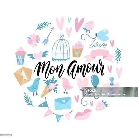 사랑 문자 몬 아모어 서예 글꼴 벡터 손 그리기 비문 과 라운드 개념 하트 문자 풍선 새 발렌타인 데이 카드 격언에 대한 스톡 벡터 아트 및 기타 이미지 Istock
