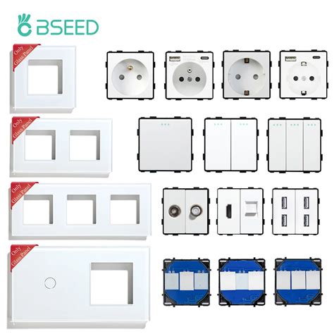 Bseed 기계식 버튼 스위치 라이트 스위치 용 유리 패널 프레임 Eu 벽 플러그 Cat56 Tv 위성 Usb 소켓 Diy
