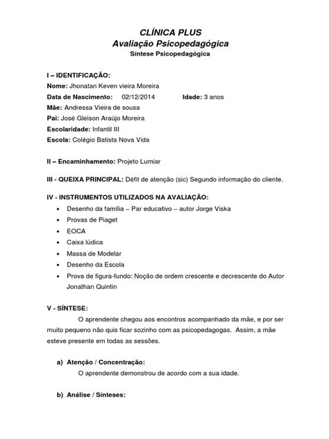 Devolutiva Estágio Clinico Jhonatan Finalizado Pdf Coordenação