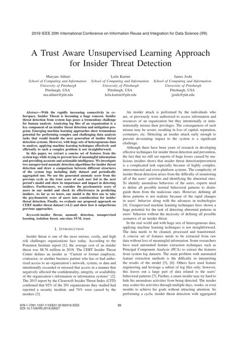 Pdf A Trust Aware Unsupervised Learning Approach For Insider Threat