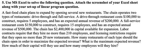 Use MS Excel To Solve The Following Question Attach Chegg Com