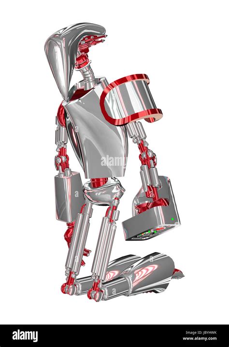 3d Digital Render Of A Kneeling Droid Isolated On White Background