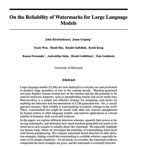 AK On Twitter On The Reliability Of Watermarks For Large Language Models Paper Page Https