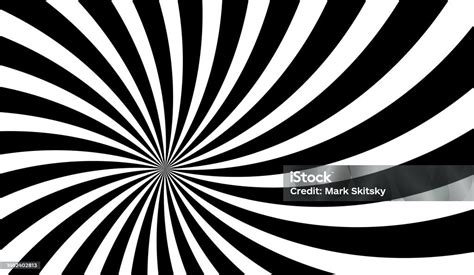 흑백 나선형 배경 벡터입니다 방사형 소용돌이 패턴 추상적 인 그림입니다 착시 소용돌이 모양에 대한 스톡 벡터 아트 및 기타