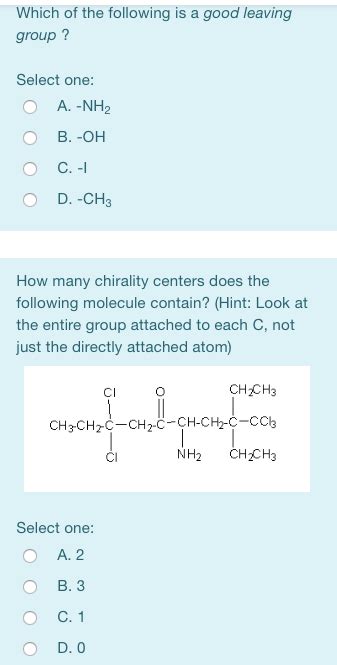 Solved Which Of The Following Is A Good Leaving Group