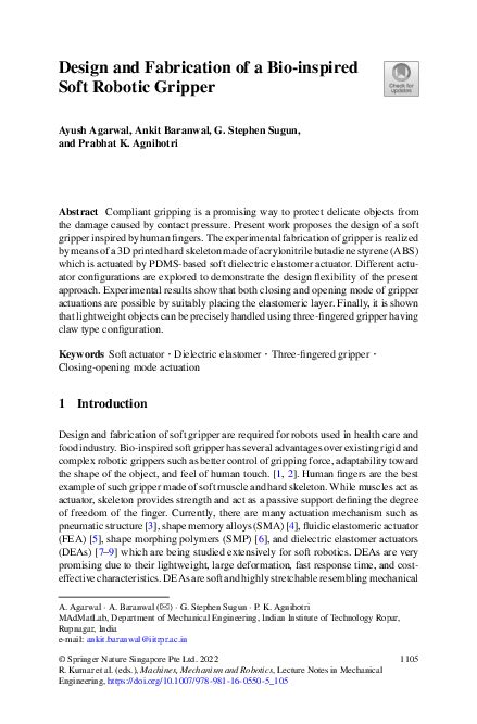 Pdf Design And Fabrication Of A Bio Inspired Soft Robotic Gripper