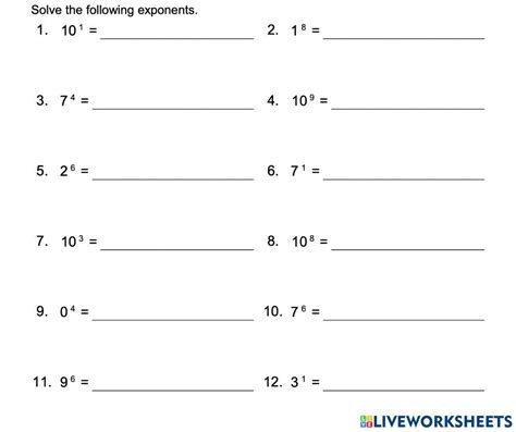 Exponents With Whole Number Bases Worksheet Live Worksheets Worksheets Library